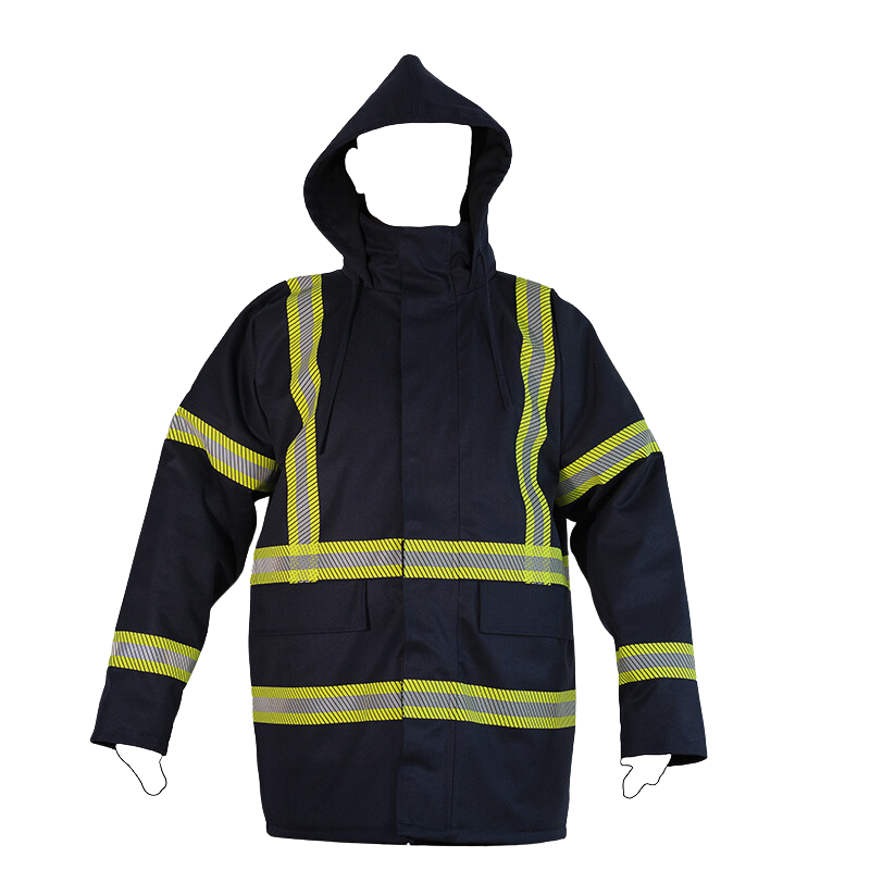 Antistatic, rain protective clothing against heat, flame, liquid ...